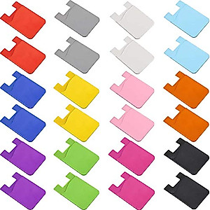 24 Pieces Cell Phone Wallet, Silicone Stick on Card Holder, Back Phone Adhesive Back of Cell Phone Wallet for Credit Card, Id, Business Card, Compatible Works with Most Smartphones (Lovely Color)