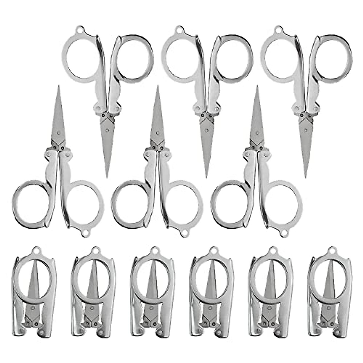 XINMEIWEN 12Pcs Small Folding Scissors Portable Travel Scissors Stainless Steel Cutter Mini Scissors Set for Home Office and Travel Trip Scissors