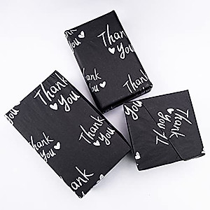MR FIVE 100 Sheets Black with Silver Thank You Tissue Paper Bulk,20" x 14",Silver Thank You Tissue Paper for Packaging,Gift Bags,Metallic Silver Tissue for Weddings,Graduation,Birthday,Thanksgiving