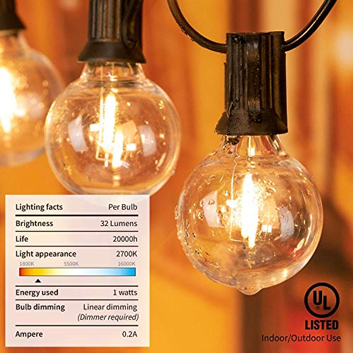 Solar String Lights Outdoor 29 Feet Waterproof Patio LED Lights with 25 Shatterproof Bulbs, 4 Light Modes, Hanging Lights Solar Powered for Backyard Garden Porch Yard Decor, E12 Base, 2700K