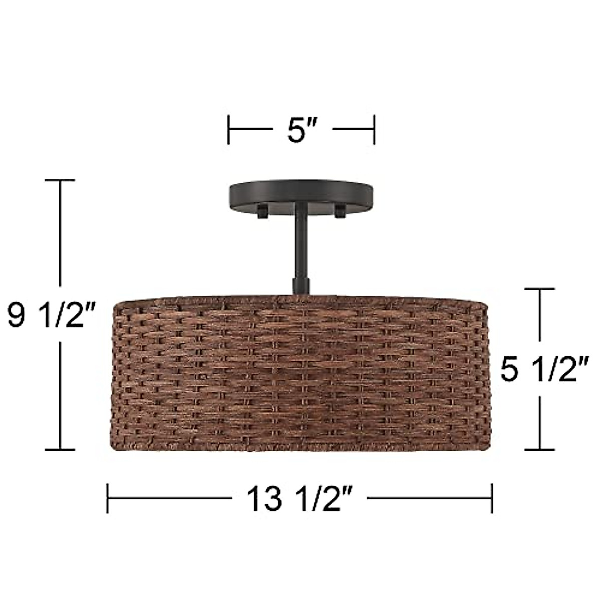 Possini Euro Design Hampton Modern Ceiling Light Semi Flush-Mount Fixture 13 1/4" Wide Soft Gold 2-Light Dark Weave Rattan Drum Shade for Bedroom Kitchen Living Room Hallway Bathroom House Home