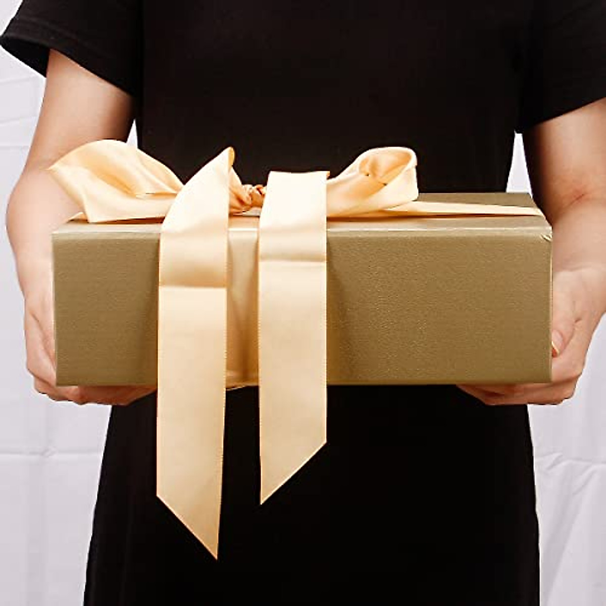 MONDEPAC Gift Box 11x7.5x3.5 Inches,Gold Gift Boxes with Magnetic Lid，Christmas Gift Box Contains Card, Ribbon, Shredded Paper Filler Gift Box for Gift Packaging,Christmas Birthdays Gift Packaging