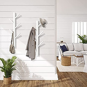 6 Hooks Hanging Modern Wall Mounted Coat and Hat Rack,Wood Hook Wall Decor Hanger for Bedroom and Entryway，Heavy Duty Easy Assembly - 2 Pack White (24 inch)