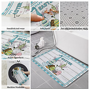 Possta Decor 2 Piece Kitchen Mats Dwarf Blue Plaid Bunny Easter Egg,Non Slip Doormats Area Runner Rug Set,Gnome Flower Retro Wood Grain Super Soft Comfort Standing Mat for Bedroom Living Room