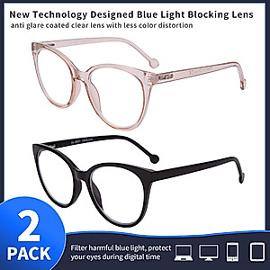 Madison Avenue 2 Pack Blue Light Blocking Glasses Oversized Cat Eye Blue Light Glasses for Women,Spring Hinges Anti Blue Ray Eyesatrain Computer Eyeglasses(Brown/Black)