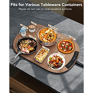 Food Warming Mat, Electric Warming Trays for Food Countertop Buffet, Food Warmers for Parties Food Heating Mat with 9 Temperature Setting & 7.2ft Cable & Foldable (Brown)