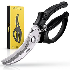 Demzit Poultry Shears, Heavy Duty Kitchen Scissors - Rust Proof Bone Cutting Scissors for Cutting Chicken & Chopping Vegetables - Chicken Meat Shears for Professionals - Black