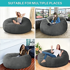 Oversized Bean Bag Chair Cover for Adults,Living Room Furniture Soft Washable Microfiber Kids Bean Bag Chair Cover,Lazy Sofa Bed Cover PV Velvet Bean Bag Cover (No Chair) (Light Gray, 6FT 150 * 75cm)