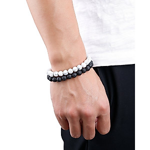 FUNRUN JEWELRY 6PCS Bead Bracelets for Men Women Natural Stone Mala Bracelet (A: 6 PCS Style1)