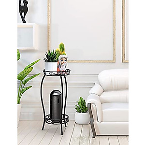 Bextcok 27inch Tall Metal Plant Stand Rustproof Decorative Wrought Iron Flower Pot Rack 2 Tier Supports for Small Double Plants Indoor Outdoor Patio Corner Garden, Black