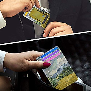 Linomo Thin leather Card Holder and Money Clip Van Gogh Wheat Field Cypresses Wallet RFID Blocking for Men & Women