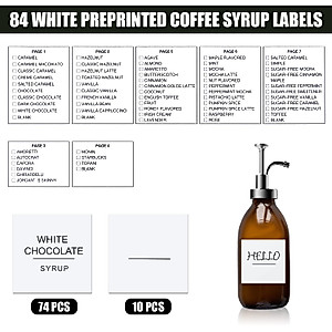 AIEX Coffee Syrup Labels, 84pcs Waterproof White Minimalist Coffee Syrup Labels Stickers for Bottles Coffee Bar Containers Dispenser Organization