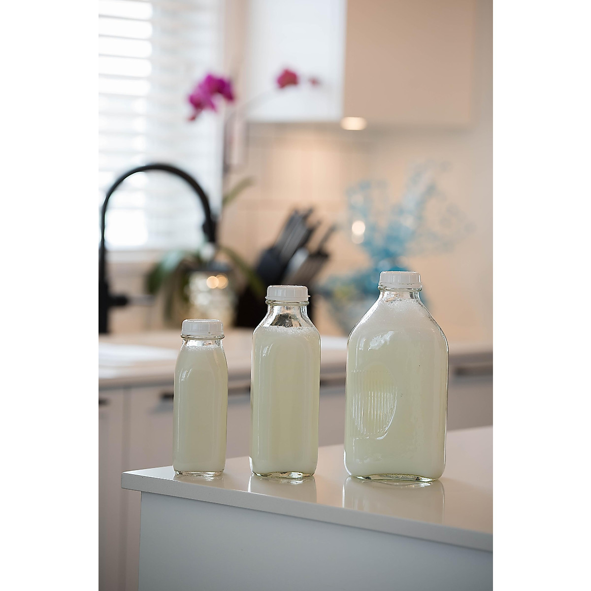 6 Glass Bottle Replacement Caps with Tampered Evident Seal, 48mm Diameter Bottle Lids That Fit Perfectly Stanpac & Libbey Milk Glass Bottles. Reusable, Long-Lasting and Easy to Clean Bottle Caps (Light Blue)