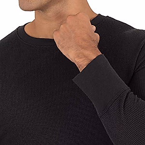 Fruit of the Loom Men's Recycled Waffle Thermal Underwear Crew Top (1 and 2 Packs), Black/Greystone Heather, Large