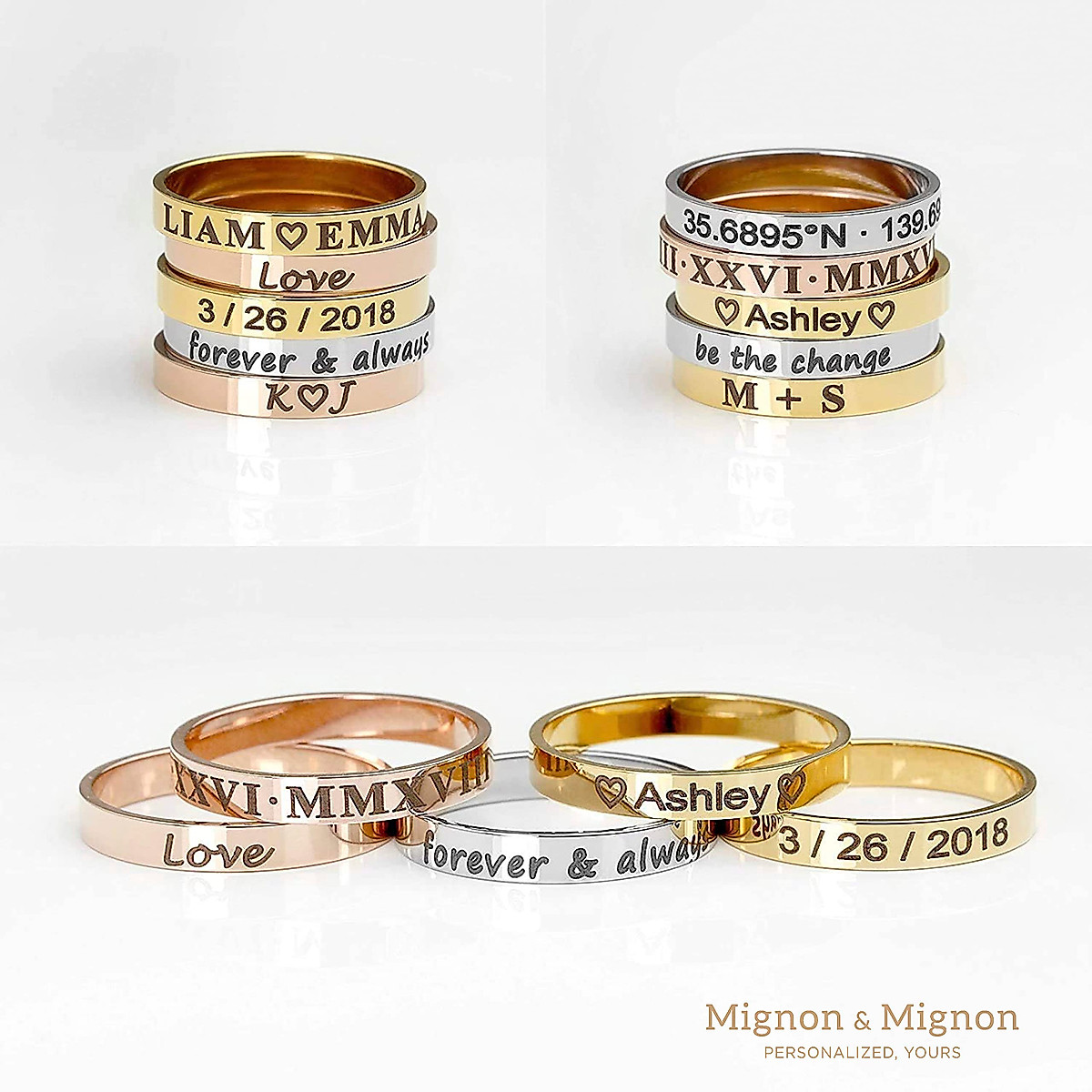 MignonandMignon Personalized Stacking Inspirational Name Ring Initial Gift for Her Stackable Mothers Day - R4