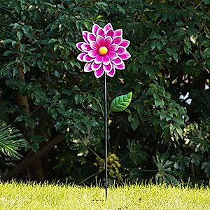 Metal Flower Garden Stake Decor,37" Flower Garden Stake for Outdoor Home Garden Backyard Lawn Pathway Patio Flower Stick Decor,Pink
