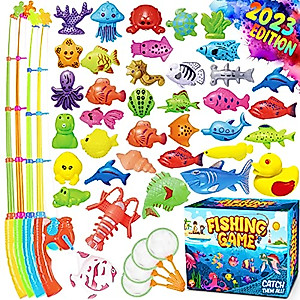 GoodyKing Magnetic Fishing Game Pool Toys for Kids - Bath Outdoor Indoor Carnival Party Water Table Fish Toys for Kids Age 3 4 5 6 Years Old 2 Players Gift (Large)