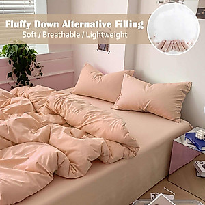 Nanko Peach Coral King Size Comforter Set, Soft Microfiber Down Alternative Duvet Insert, Modern Farmhouse Neutral Spring Decor Bedding Sets Bed in a Bag for Women Men Teen Girls, 104 x 90 inch 3pcs