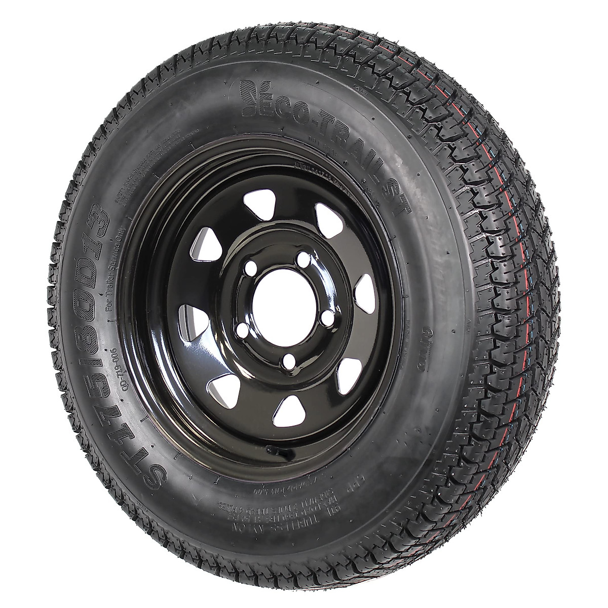eCustomrim 2-Pack Trailer Tire On Rim Bias Ply ST175/80D13 175/80 Load Range C 5-4.5 Black Spoke Wheel - 2 Year Warranty w/Free Roadside