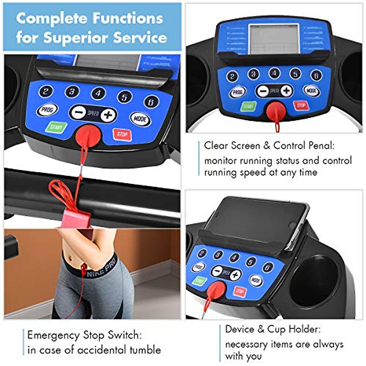 GYMAX Folding Treadmill, Electric Motorized Running Jogging Machine with LCD Monitor & Device Holder, Easy Assembly Heavy Duty Walking Treadmill for Home