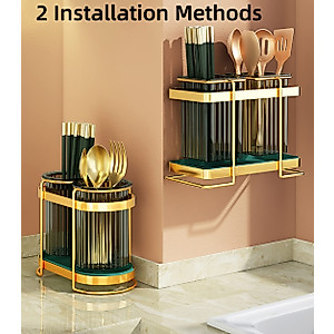 NAN Wind Cutlery and Utensil Storage Organizer,Cutlery and Utensil Organizer With Drainer,Utensil Countertop Storage Container for Kitchen to Holds Forks,Knives,Spoons,Chopsticks