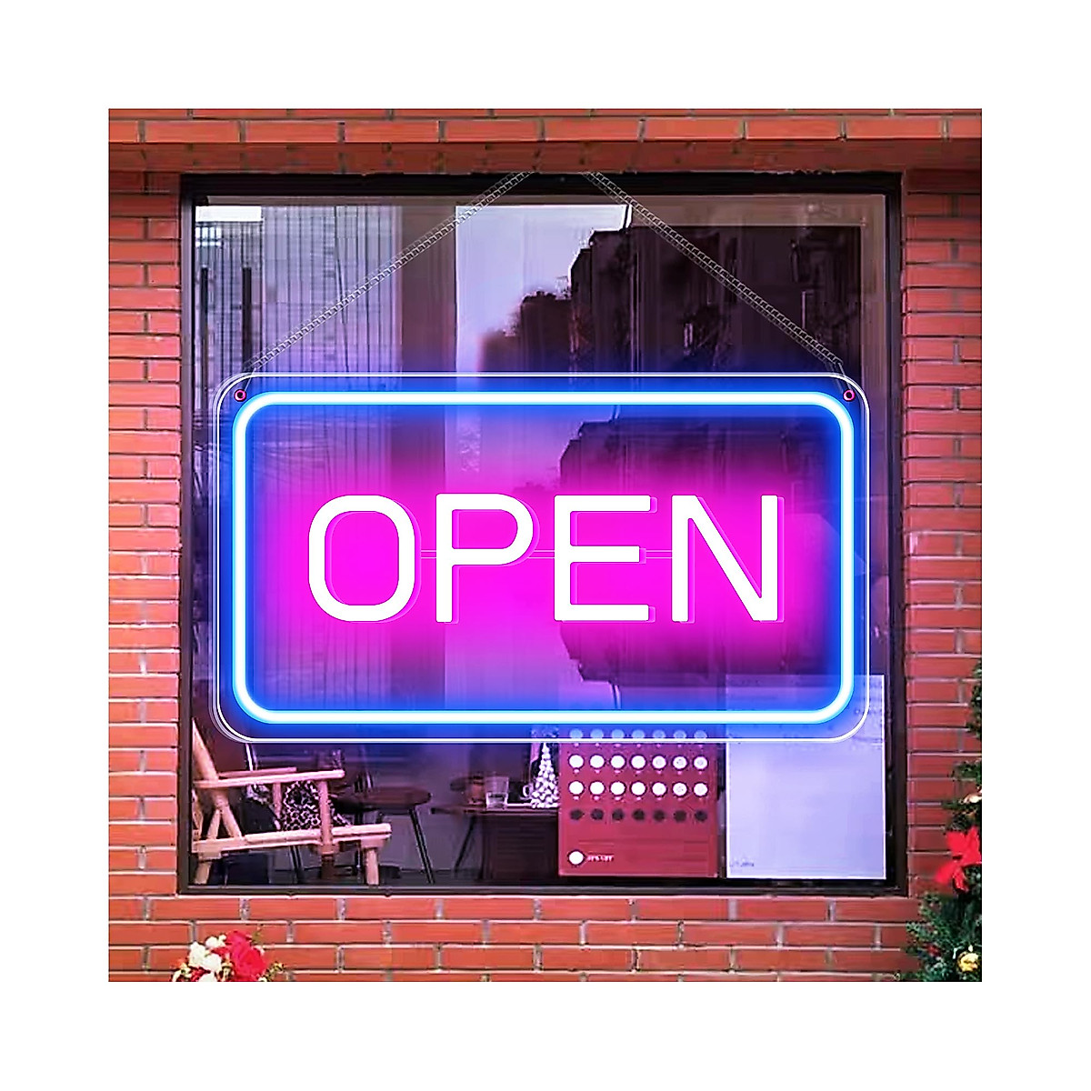ROLANCHE Open Signs for Business Window, 16"x 9" Neon Open Sign, Bright COB Chip LED Open Sign with ON/OFF Switch, Blue & Pink Open Light Up Sign for Wall, Shop, Hotel, Horizontal
