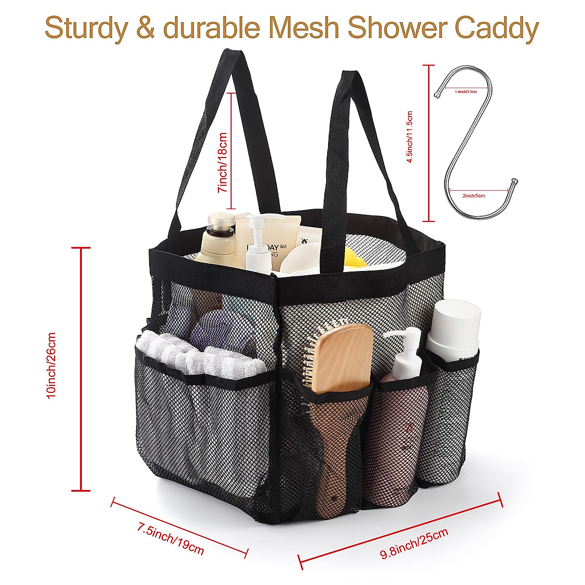 Domonic Home Shower Caddy Portable with Handle, Plastic Shower Caddy Dorm and Mesh Shower Caddy Set for College Dorm,Bathroom,Beach,Swimming,Gym, White
