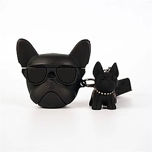 LVANLLF Cool Silicone Bull Dog Puppy Pet Cartoon Animals Headphone Case Compatible with Airpods 3rd Generation 2021 3 Funny Cover Keychian for Boys Girls Teenager Best Gift, BLACK BullDOG Airpods3