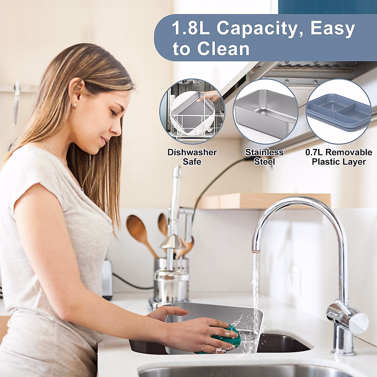 Herrfilk Electric Lunch Box Food Heater 100W, 4 in 1 Ultra Quick Heated Lunch Boxes for Adults 12V/24V/110V/220V Portable Food Warmer for Car/Truck/Office With Fork Spoon and Insulated Carry Bag