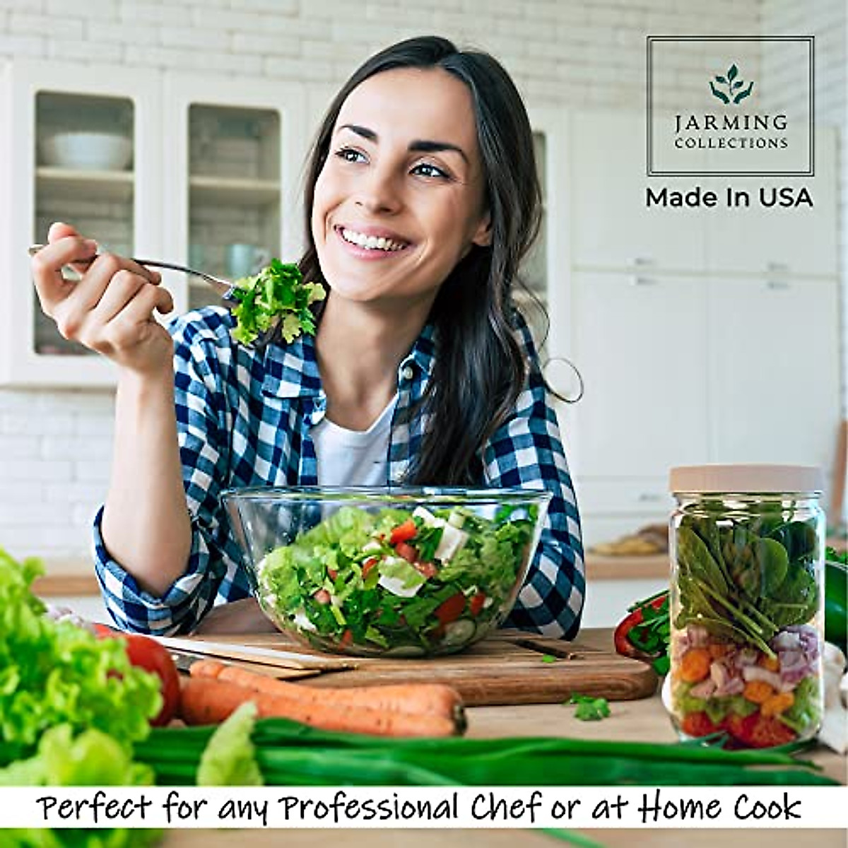 Jarming Collections Glass Extra Wide Mouth Quart Storage Jars 32 oz with Lids - BPA Free Plastic Storage Lids - Made in USA - Quart Glass Jars 32 oz with Lids (Set of 2)