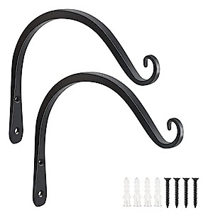 FEED GARDEN 2 Pack 8 Inch Hanging Plant Bracket Wall Hooks Decorative Plant Hangers for Outdoor Hanging Bird Feeders, Wind Chimes, Plant Baskets, Black