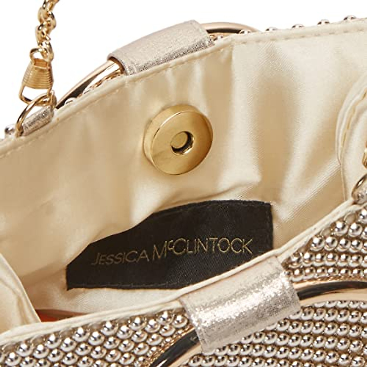 Jessica McClintock womens Jessica Mcclintock Gwen Ball Mesh Ring Wristlet Pouch Clutch Evening Bag, Gold, One Size US