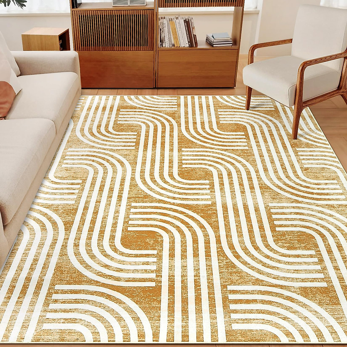 CARMIO Area Rug 8x10, Machine Washable Rugs Soft Living Room Rugs Arch Pattern Knot Modern Print Area Rug Non Slip Indoor Floor Carpet for Bedroom Nursery Kitchen, Coffee