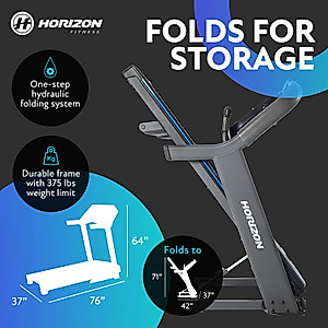 Horizon Fitness 7.8 at Studio Series Smart Treadmill with Bluetooth and Incline, Heavy Duty Folding Treadmill 375 lbs Weight Capacity, Pro Running Machine for Home Exercise and Running with Apps