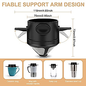 ACPhooo Pour Over Coffee Maker,Portable Stainless Steel Reusable Coffee Filter, Mini Collapsible Paperless Single Serve 1-2 Cup Coffee Dripper Cup Easy To Clean For Travel Camping Offices Backpacking