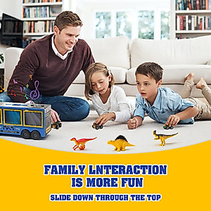 Dinosaur Toys for Kids 3-7,Toddler Dinosaur Toy with Music, Roaring Sound and Flashing Light, 14 in 1 Dinosaur Car Toy Truck with 3 Dino Cars, 3 Dino Figures, 2 Rocks, 2 Trees, 1 Ladder and 1 Door