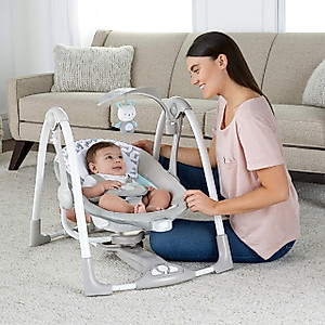 Ingenuity ConvertMe 2-in-1 Compact Portable Automatic Baby Swing & Infant Seat, Battery-Powered Vibrations, Nature Sounds, 0-9 Months 6-20 lbs (Raylan)