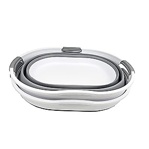 SAMMART 25L (6.6 gallon) Collapsible Plastic Laundry Basket - Foldable Pop Up Storage Container/Organizer - Portable Washing Tub - Space Saving Hamper/Basket (White/Grey (Set of 2))