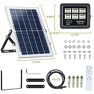 WAWUI Solar LED Flood Lights Outdoor with Remote 80W Solar Security Flood Lights Dusk to Dawn IP65 Waterproof 800 LM 6500K Solar Powered Flood Lights for Garden, Garage, Pathway, Deck