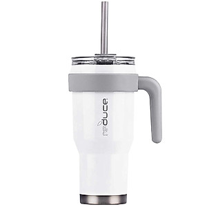 Reduce Tumbler – 24oz COLD 1 Mug With Lid, Straw and Handle – 24 Hours Cold – Easy-Hold Handle, Vacuum Insulated, Sweat-Proof Body – Cupholder Friendly Insulated Mug – White Gloss