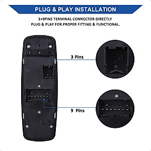 Driver Side Power Window Switch Compatible with 2009-2012 Dodge RAM 1500/2500 / 3500 Quad & Crew Cab Pickup, Double Auto Buttons (Without Power-Fold Mirrors, Replaces 4602863AB, 4602863AC)