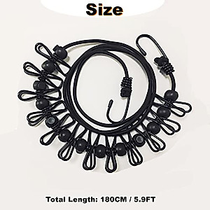 JIANYI Portable Travel Clothesline, Adjustable Elastic Camping Windproof Retractable Clothes line with 12 PCS Clothespins for Outdoor and Indoor Use