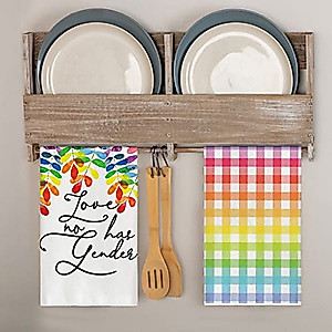 Artoid Mode Buffalo Plaid Love Heart LGBT Home Kitchen Dish Towels, 18 x 26 Inch Ultra Absorbent Coffee Tea Bar Hand Towels Bathroom Gift for Cooking Baking Set of 2