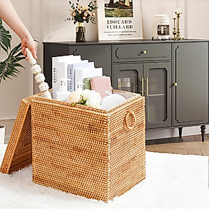 Peslran 19"×15"×21.3" Rattan Laundry Basket With Handle, Rattan Laundry Hamper With Liner Bag, Rectangle Wicker Large Hampers For Organizing Clothes Kids Toys Books