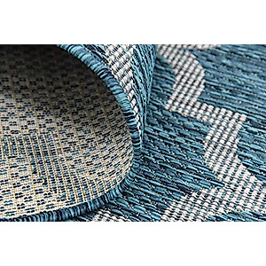 Unique Loom Outdoor Trellis Collection Area Rug (7' 1" x 10' Rectangle, Teal/ Gray)