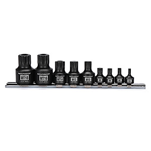 MIXPOWER Low Profile Impact Triple Square Bit Socket Set, Solid One Piece Construction, M4- M18, Chrome Molybdenum Steel, 9 Pieces Set