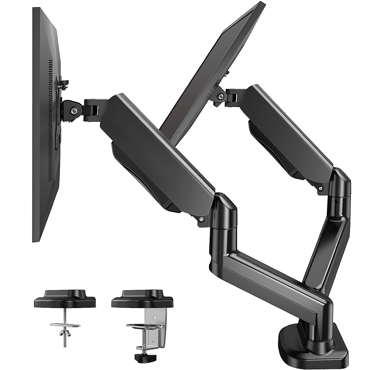 HUANUO Dual Monitor Arm for 13 to 27 inch, Gas Spring Monitor Stands for 2 Monitors Vesa Mount with Clamp/Grommet Base, Computer Dual Monitor Desk Mount for up to 17.6 lbs per Arm