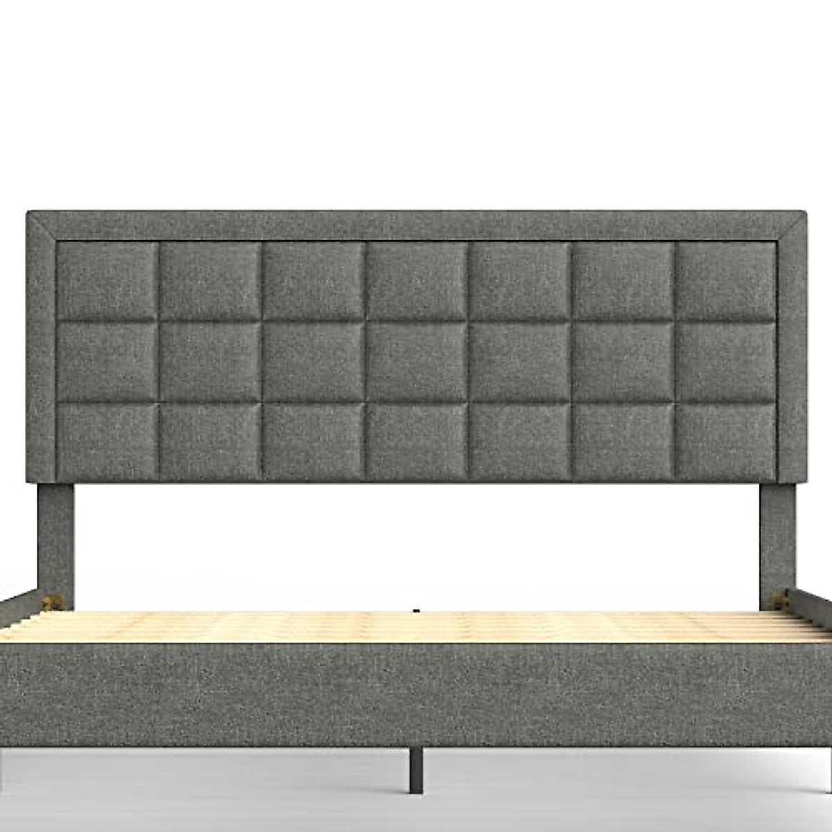 Nazhura Queen Size Bed Frame Upholstered Modern Low Profile Platform with Tufted Headboard/No Box Spring Needed/Linen Fabric Upholstery/Charcoal Grey