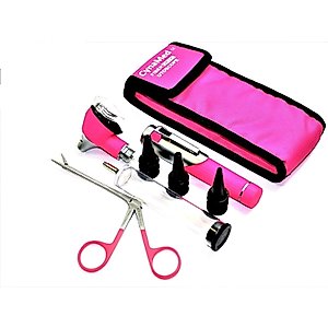 Premium Student Home Use Led Bright Light Ent Diagnostic Otoscope Pocket Size Pink Plus Alligator Ear Nose Forceps Plus 1 Extra Replacement Bulb Plus 10 Speculas Cynamed