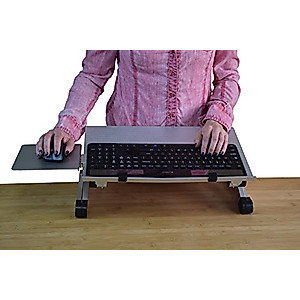 WorkEZ Keyboard and Mouse Tray ergonomic on-desk riser adjustable height angle negative tilt Raise computer keyboards to Standing sit stand-up standing accessories lift silver